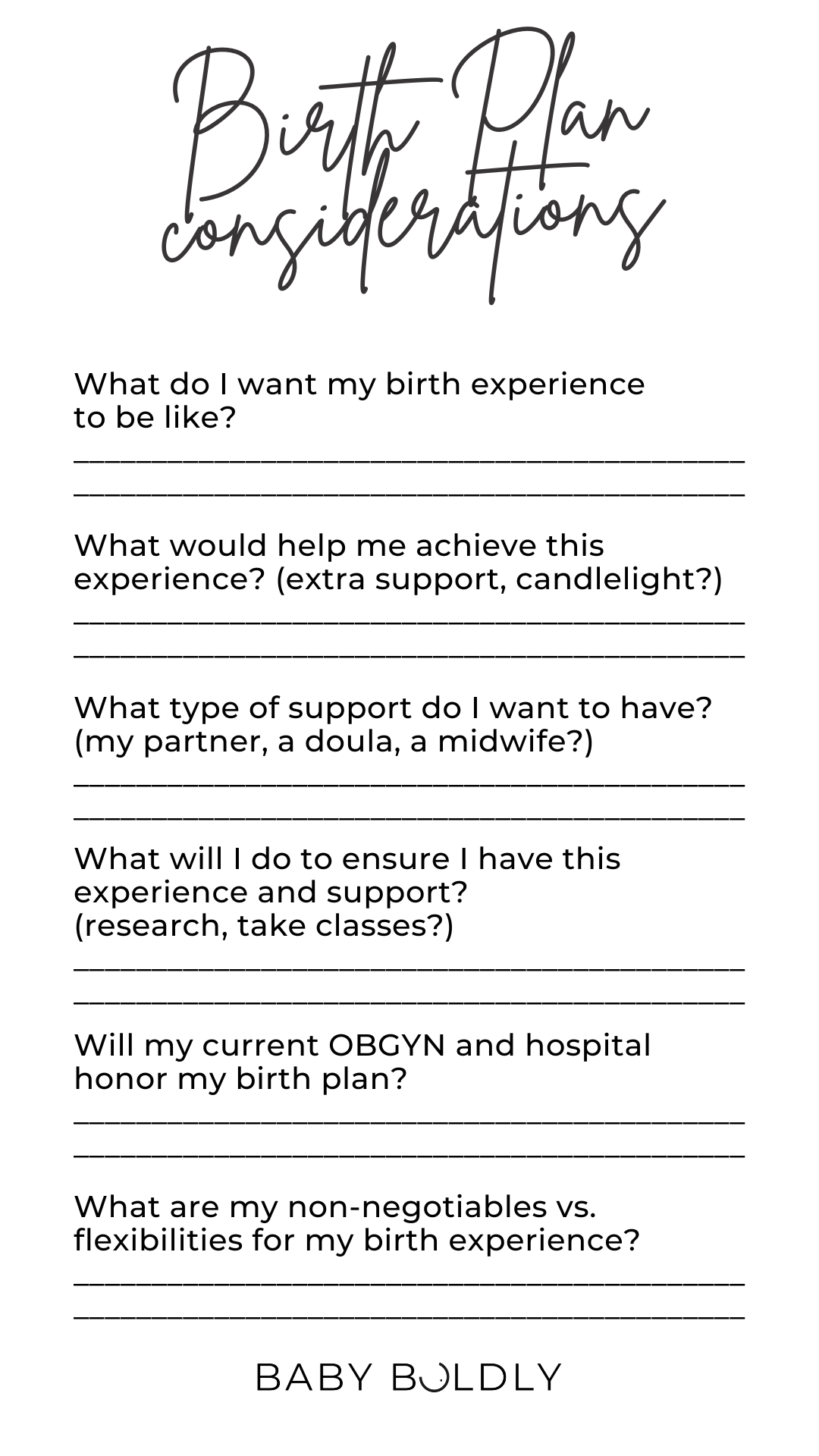Birth Plan Planner | Baby Boldly
