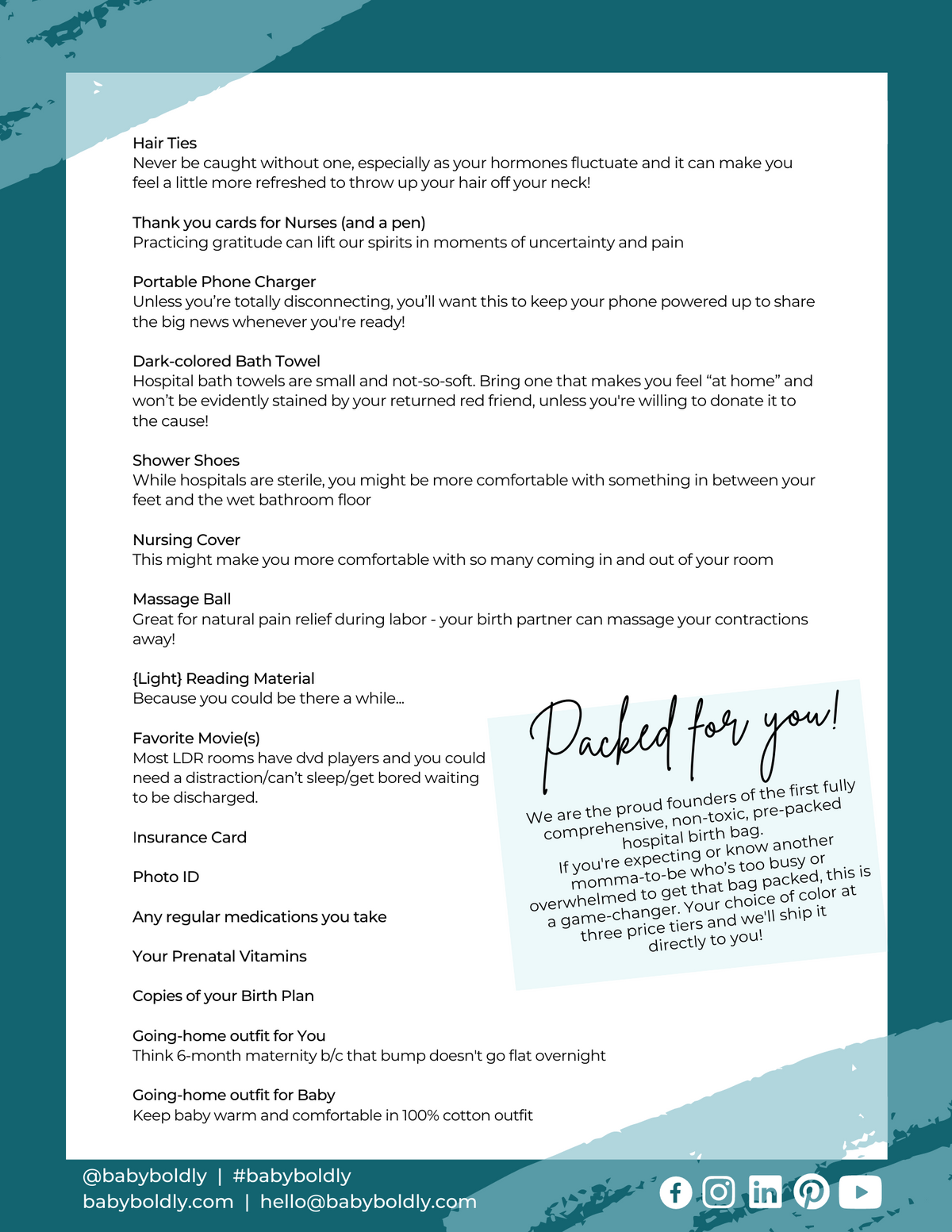 Birth Bag Packing List Free Download | Baby Boldly